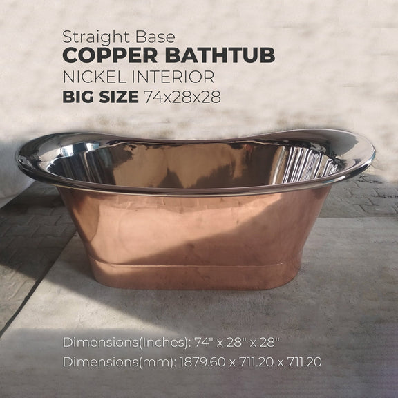 Straight Base Copper Bathtub Nickel Inside Big Size 74x28x28